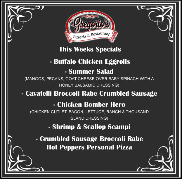Gregorio's Menu | Gregorio's Pizzeria & Trattoria